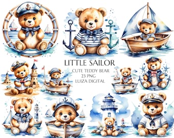 Cute Sailor Teddy Bear Clipart, Nautical Nursery Clipart, Baby Teddy ...