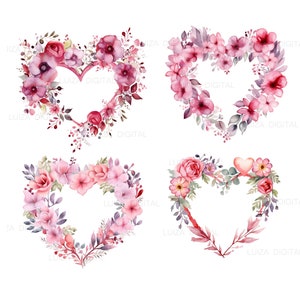 Watercolor Valentines Heart Wreath Clipart, Valentines Day Wildflower ...