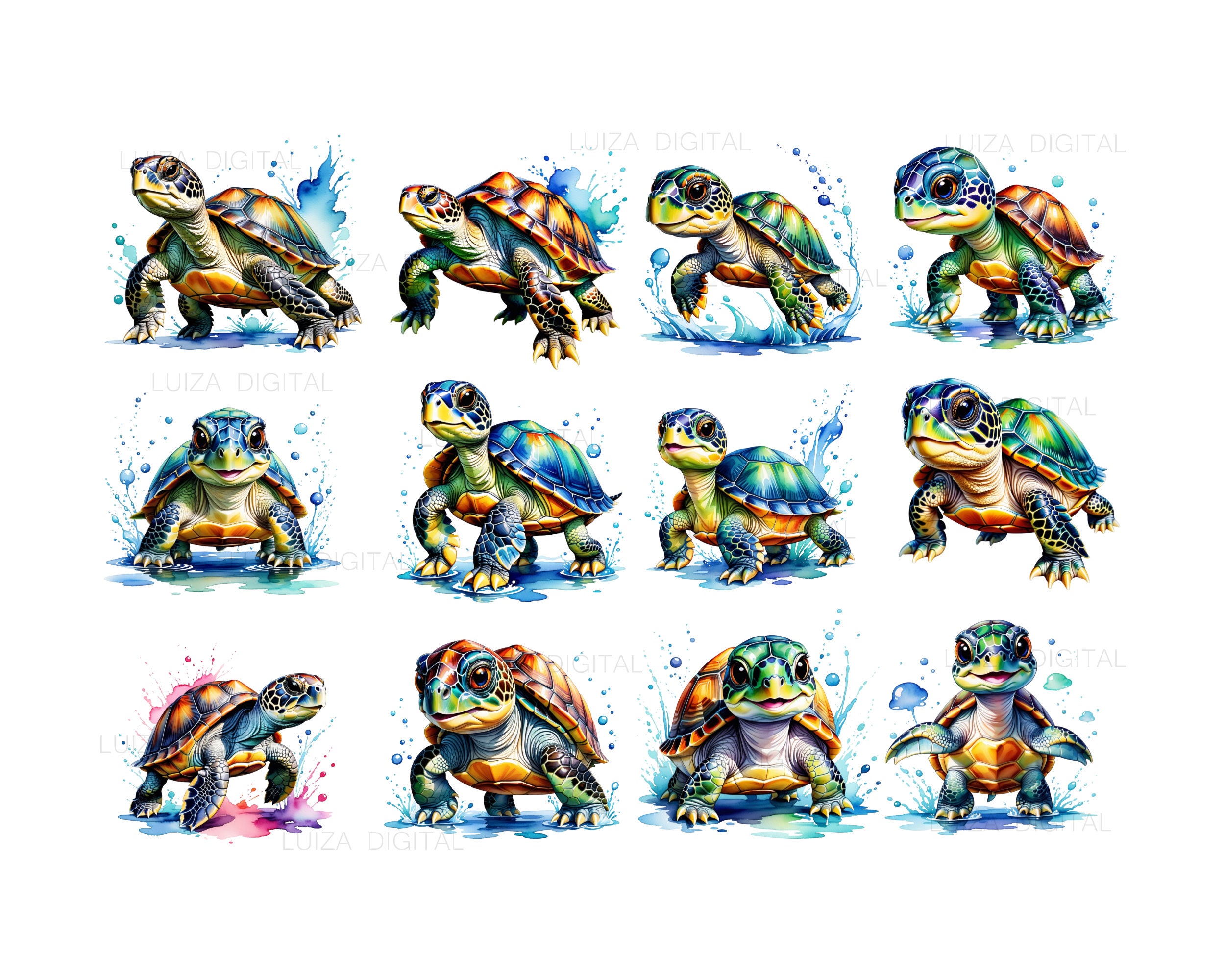 Watercolor Sea Turtle Clipart, Cute Nautical Ocean Animals PNG Clip Art ...