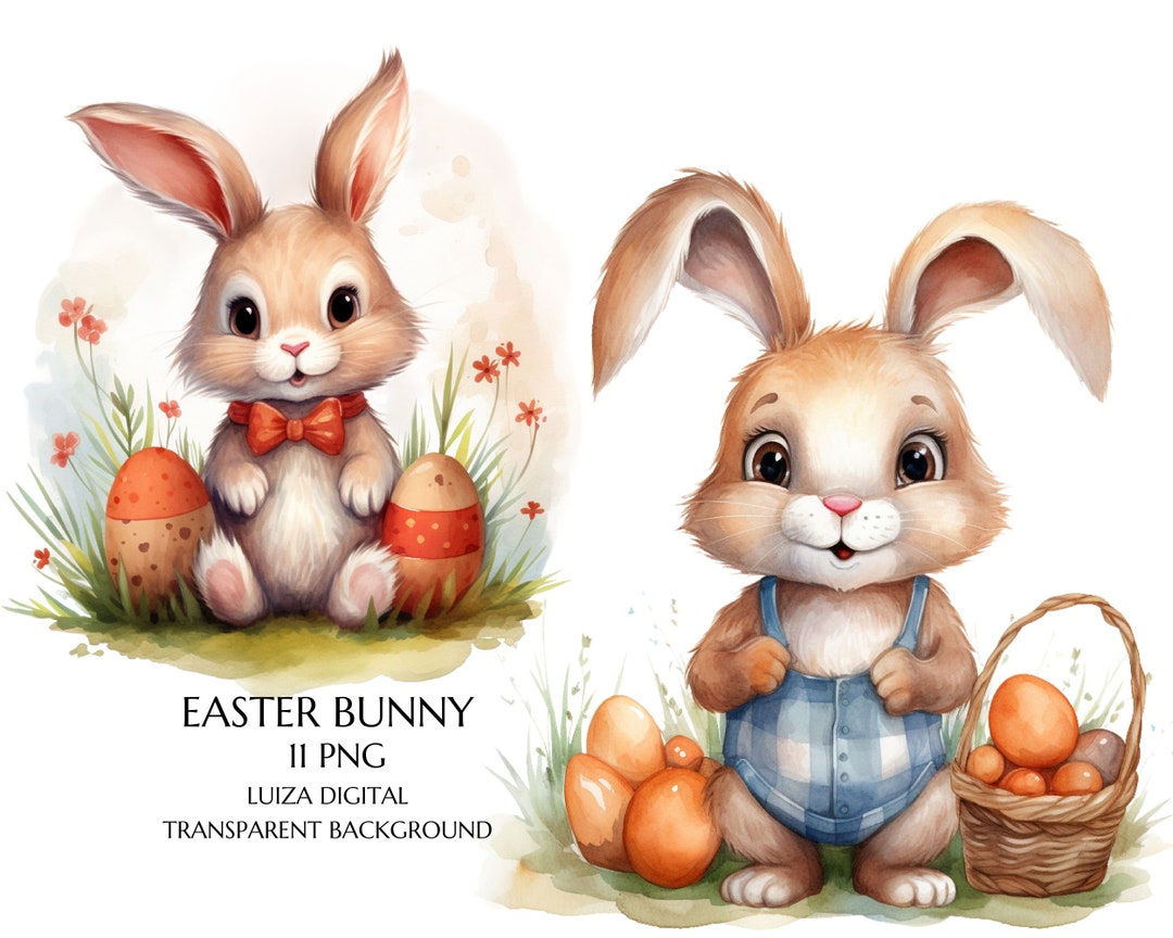 Watercolor Floral Bunny Clipart, Country Farmhouse Easter Bunny Clipart ...