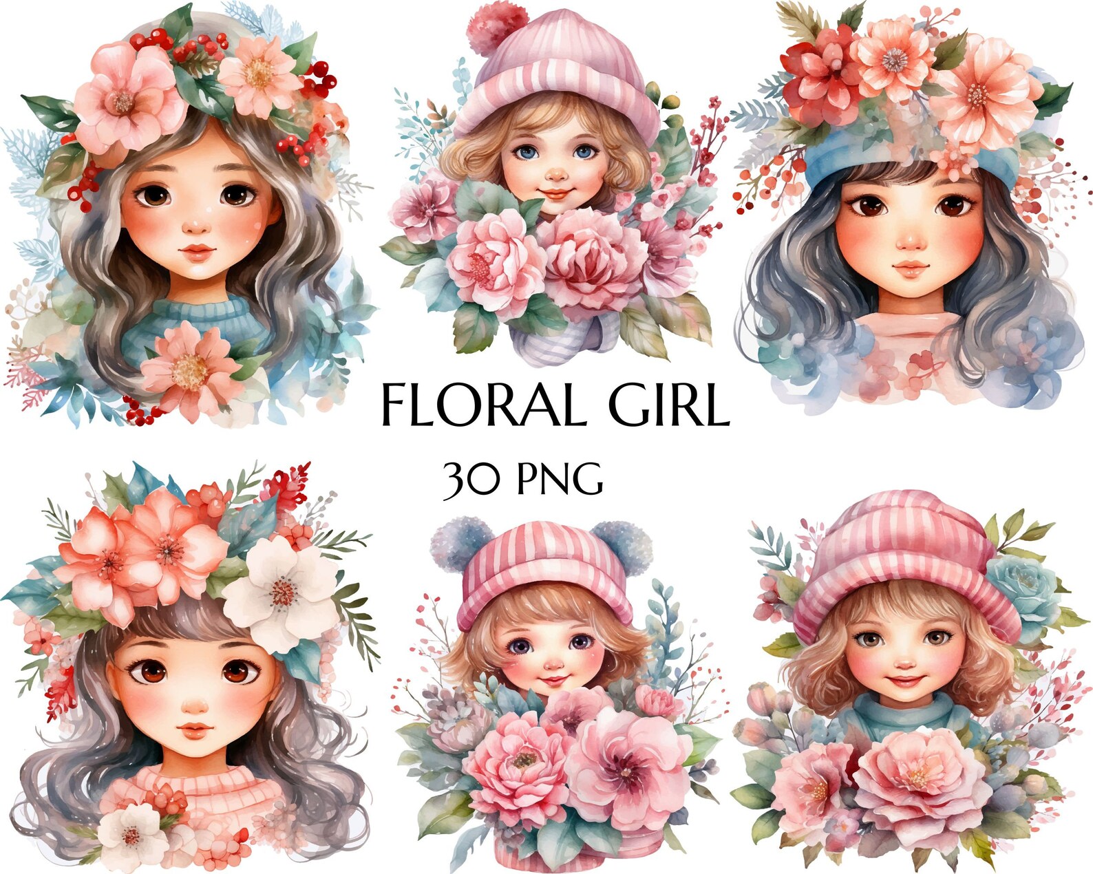 Watercolor Woman Clipart Flower Faces Clipart Flower Girl - Etsy