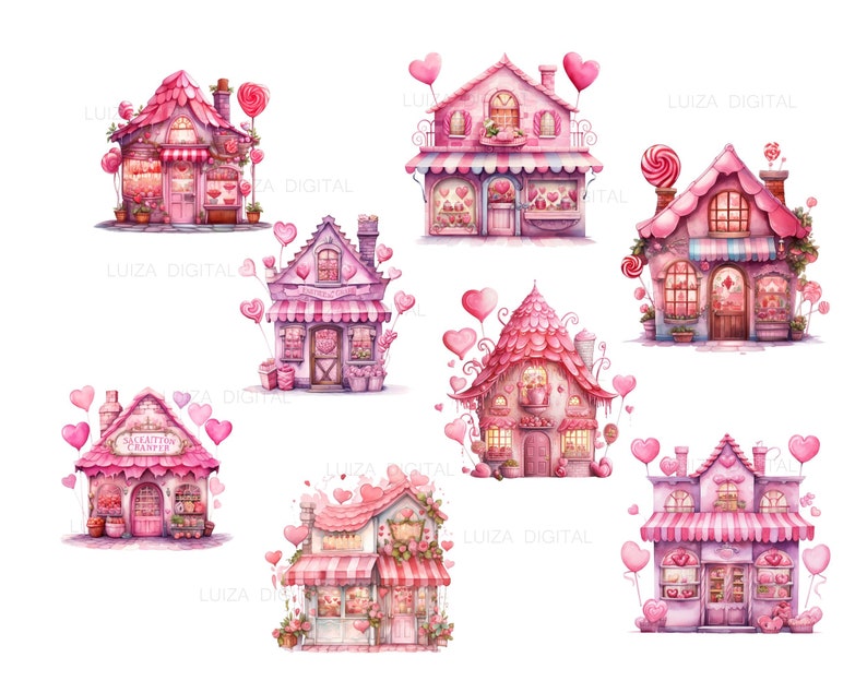 Watercolor Pink Candy House,sweet Valentine Pink Candy House Clipart ...