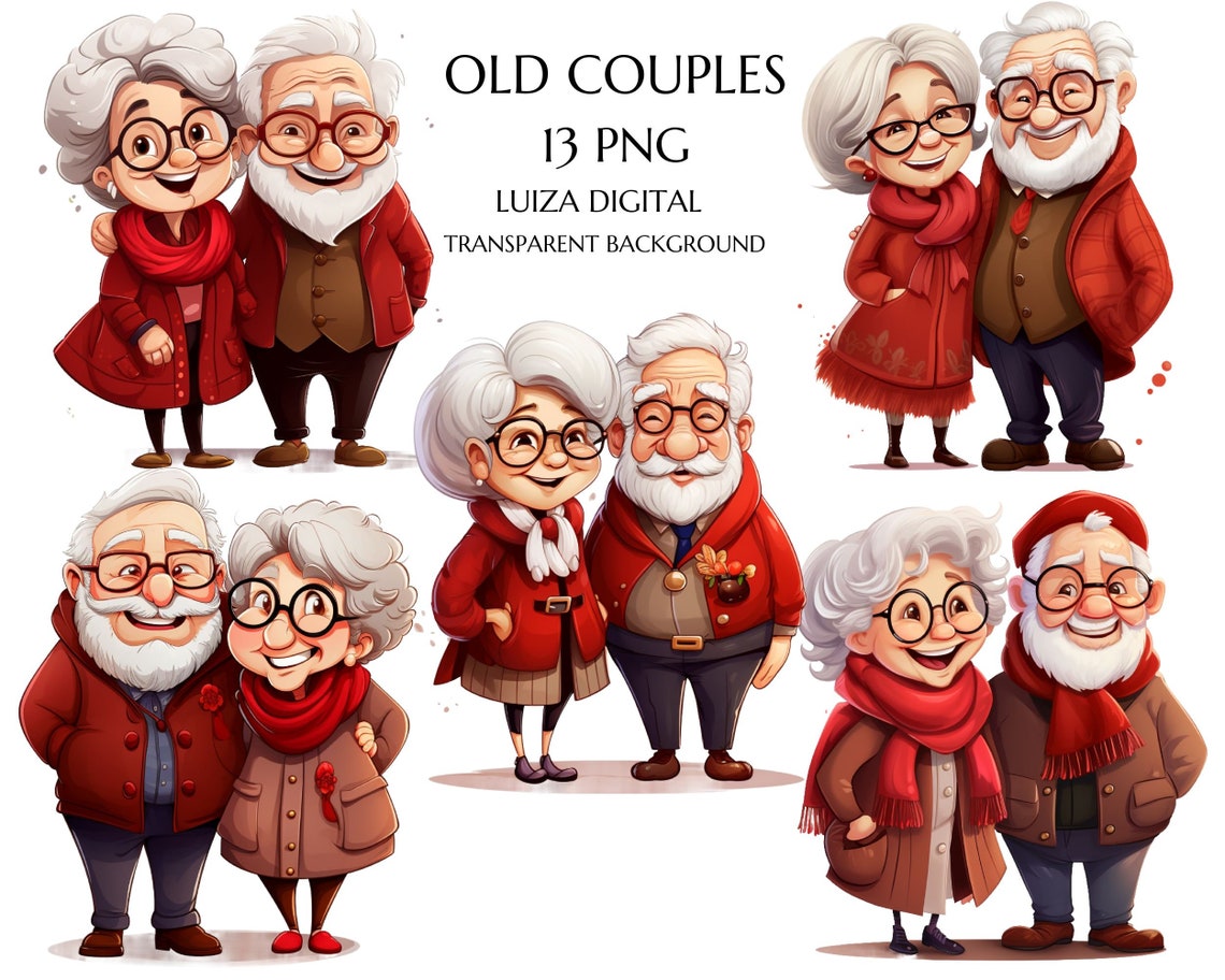 Cute Old Happy Couple Clipart PNG, Old Lady and Old Man, Cartoon ...