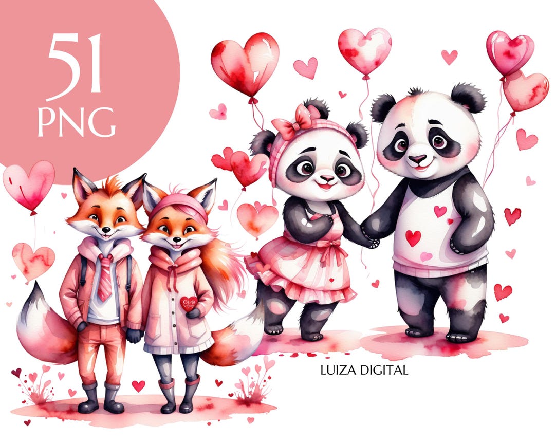 Valentine Woodland Animal Couple Clipart – Romantic Forest & Farm ...