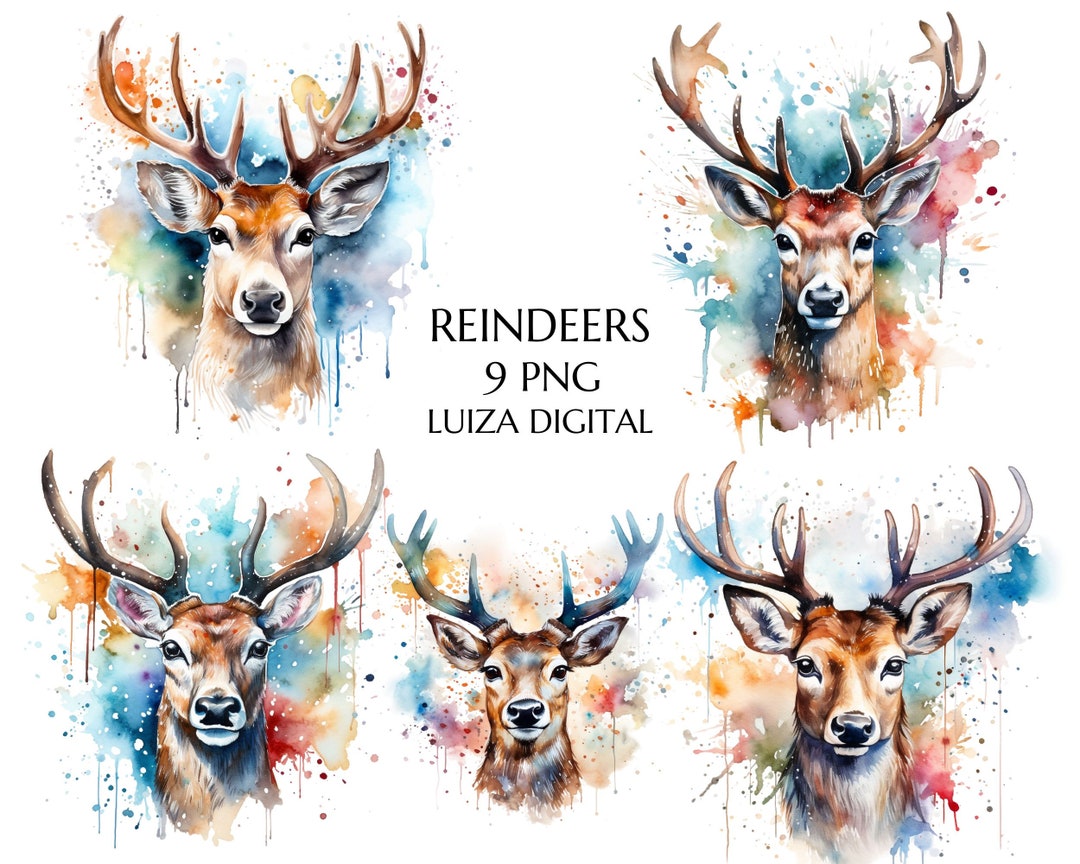 Christmas Reindeer Clipart – Watercolor Woodland Animal Pngs for ...