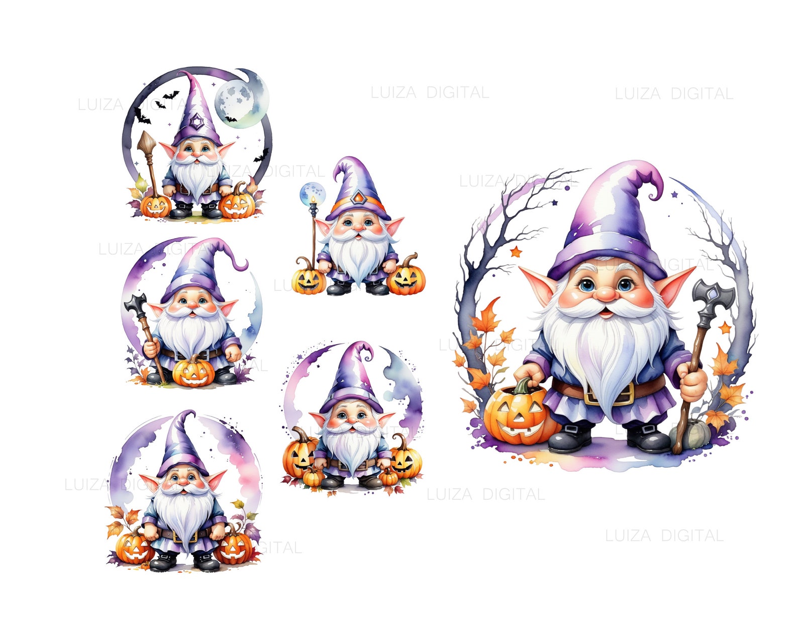Watercolor Halloween Gnome Clipart, Halloween Pumpkin Clipart, Autumn ...
