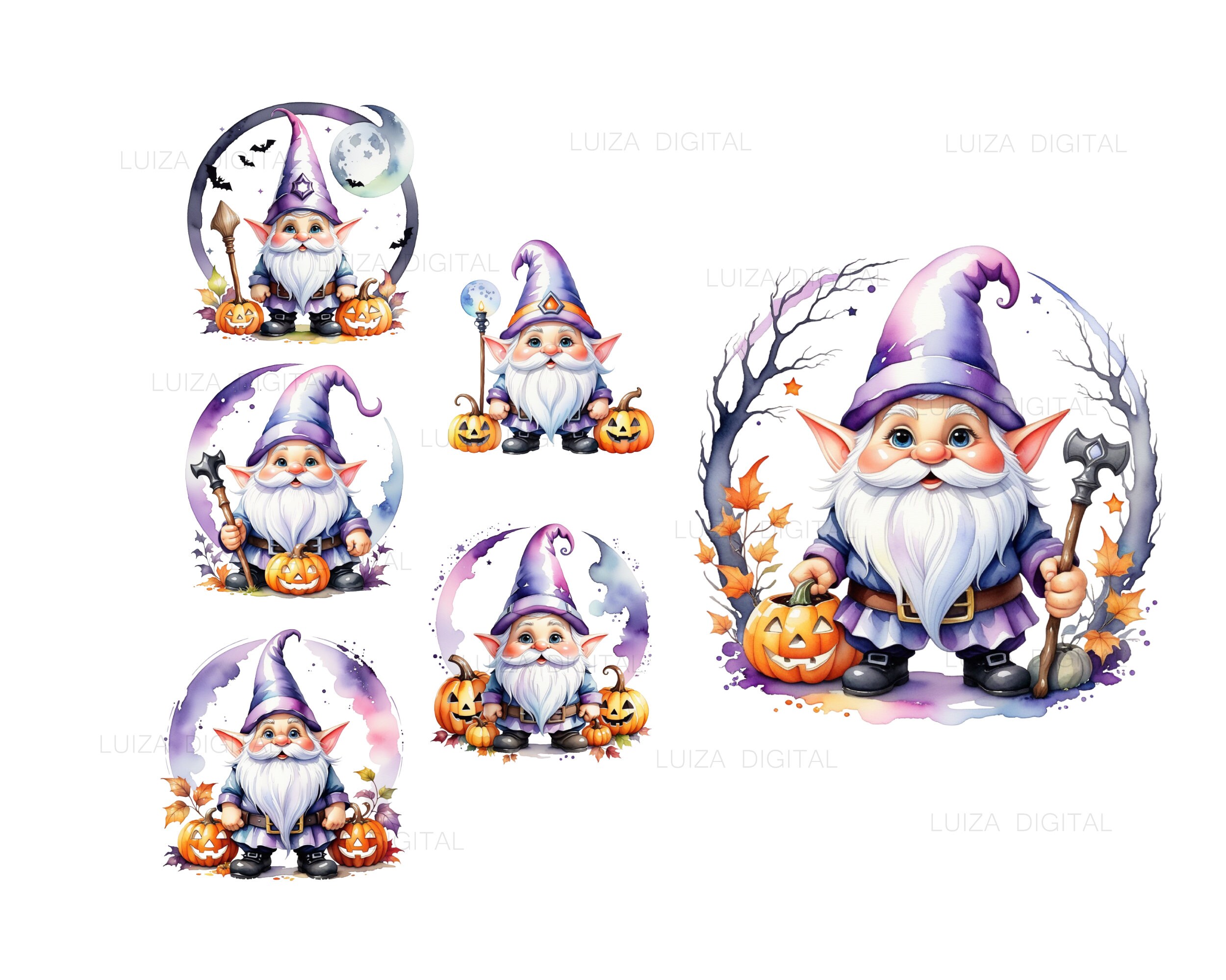 Watercolor Halloween Gnome Clipart, Halloween Pumpkin Clipart, Autumn ...