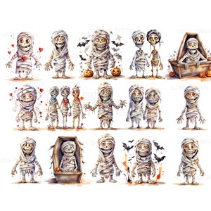 Watercolor Halloween Mummy Clipart, Halloween PNG, Cute Halloween ...