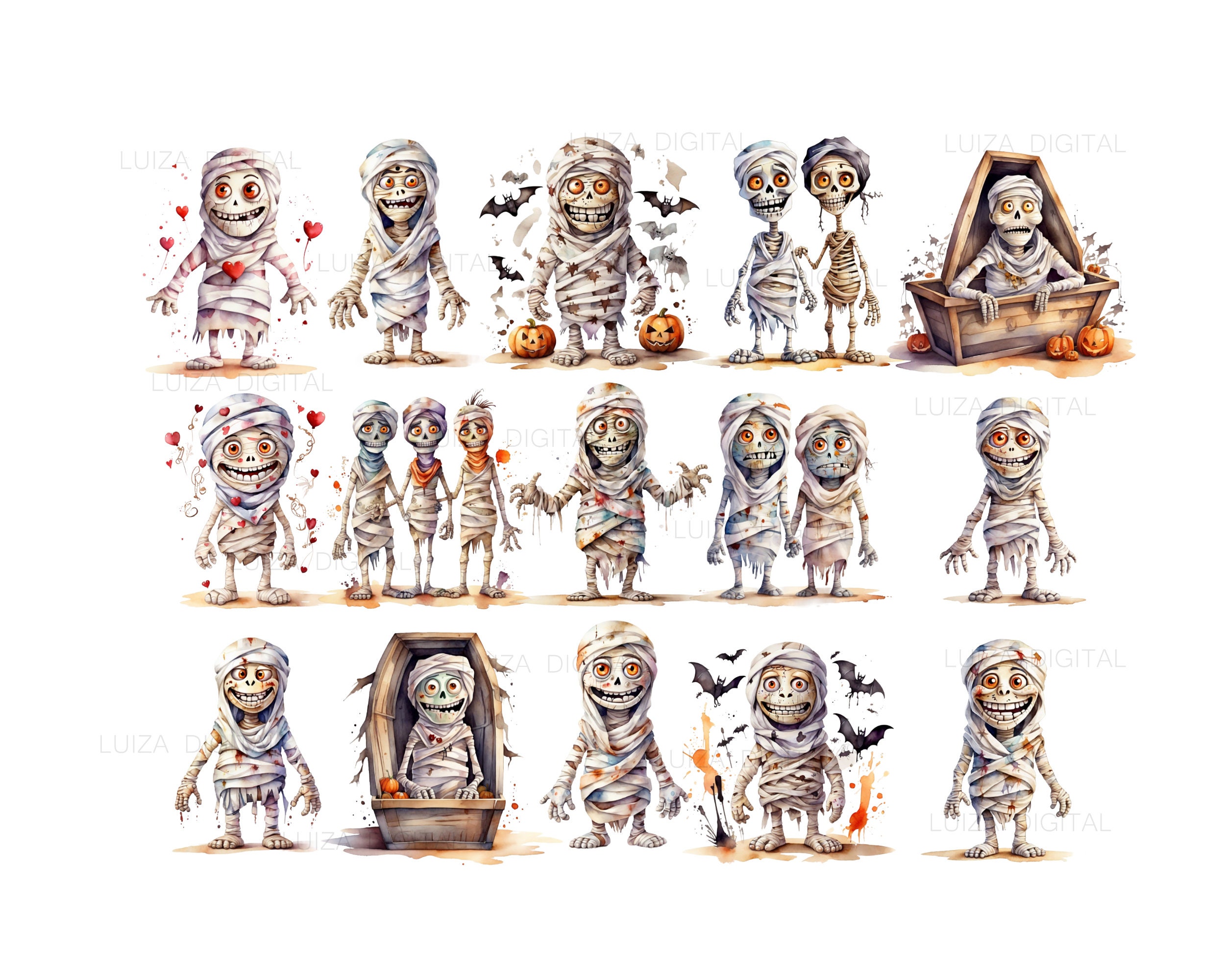 Watercolor Halloween Mummy Clipart, Halloween PNG, Cute Halloween ...
