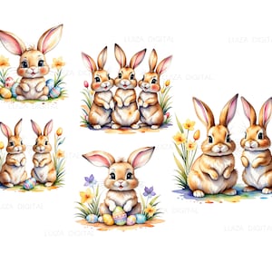 Cute Easter Bunny Clipart, Pastel Watercolor Spring Bunnies, Boho ...