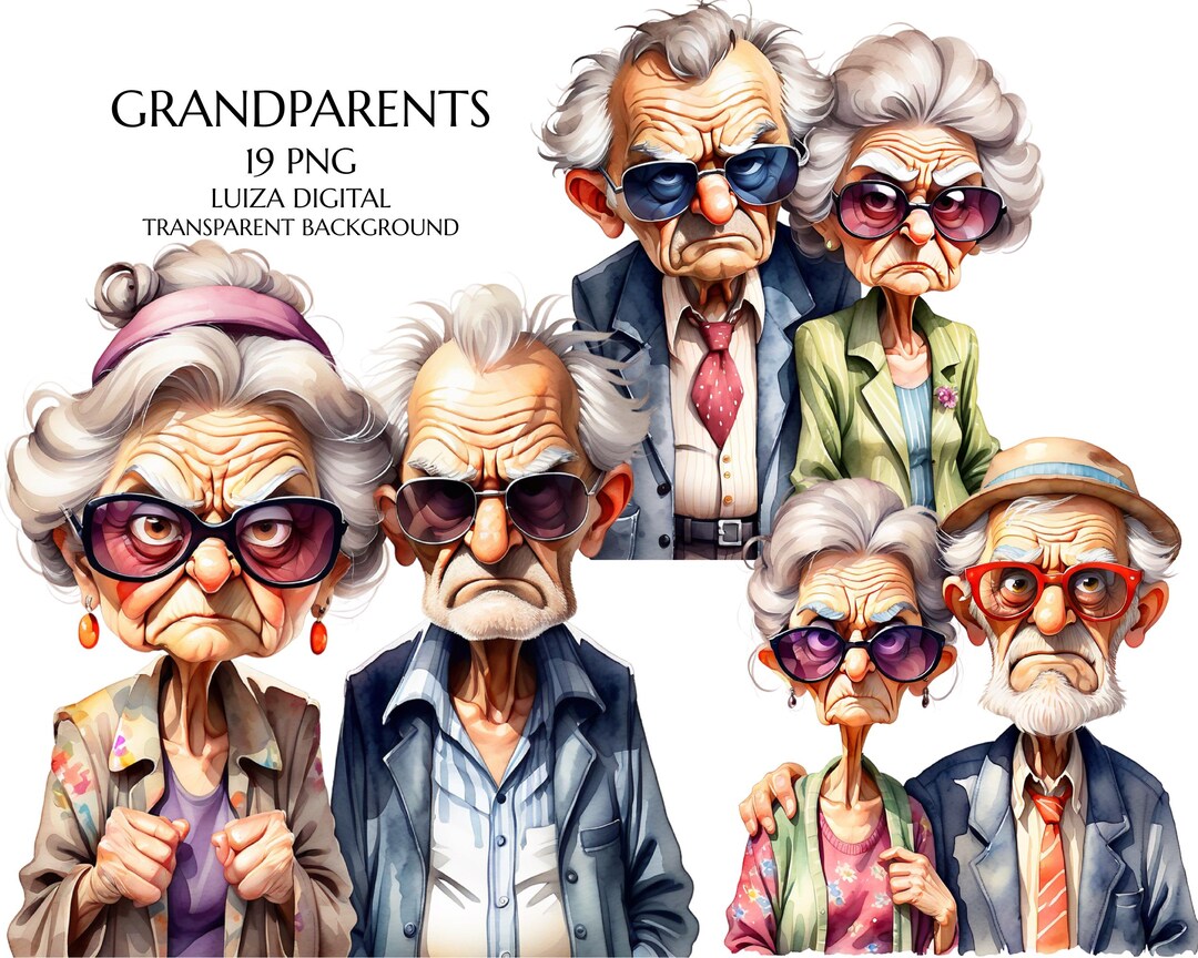 Grandparents Clipart, Grumpy Old Couple, Old Lady and Old Man, Grandma ...