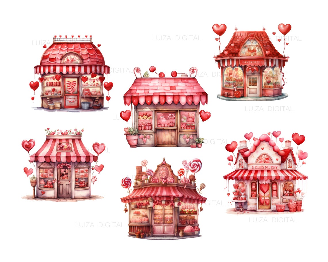 Sweet Valentine Clipart, Candy House Clipart, Watercolor Valentines ...