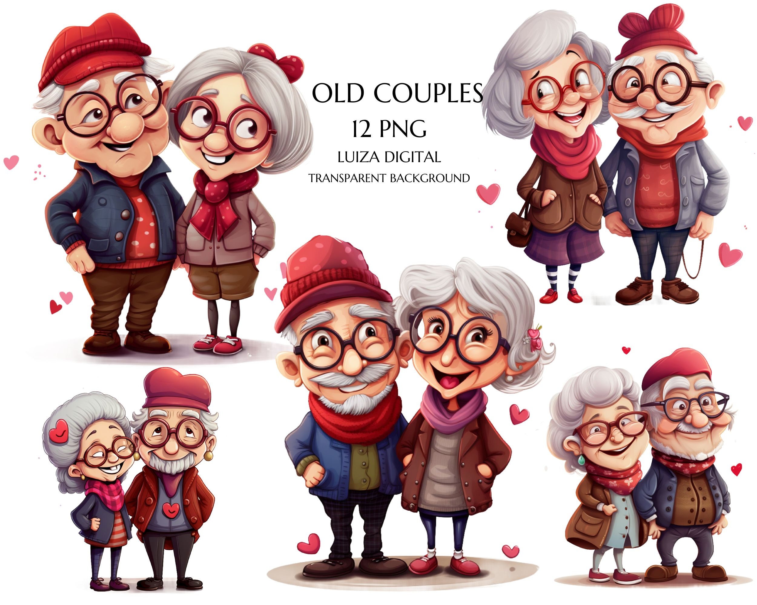 Cute Old Happy Couple Clipart, Old Lady and Old Man, Cartoon Grandma ...