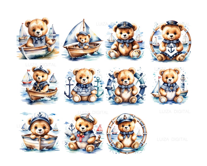 Cute Sailor Teddy Bear Clipart, Nautical Nursery Clipart, Baby Teddy ...