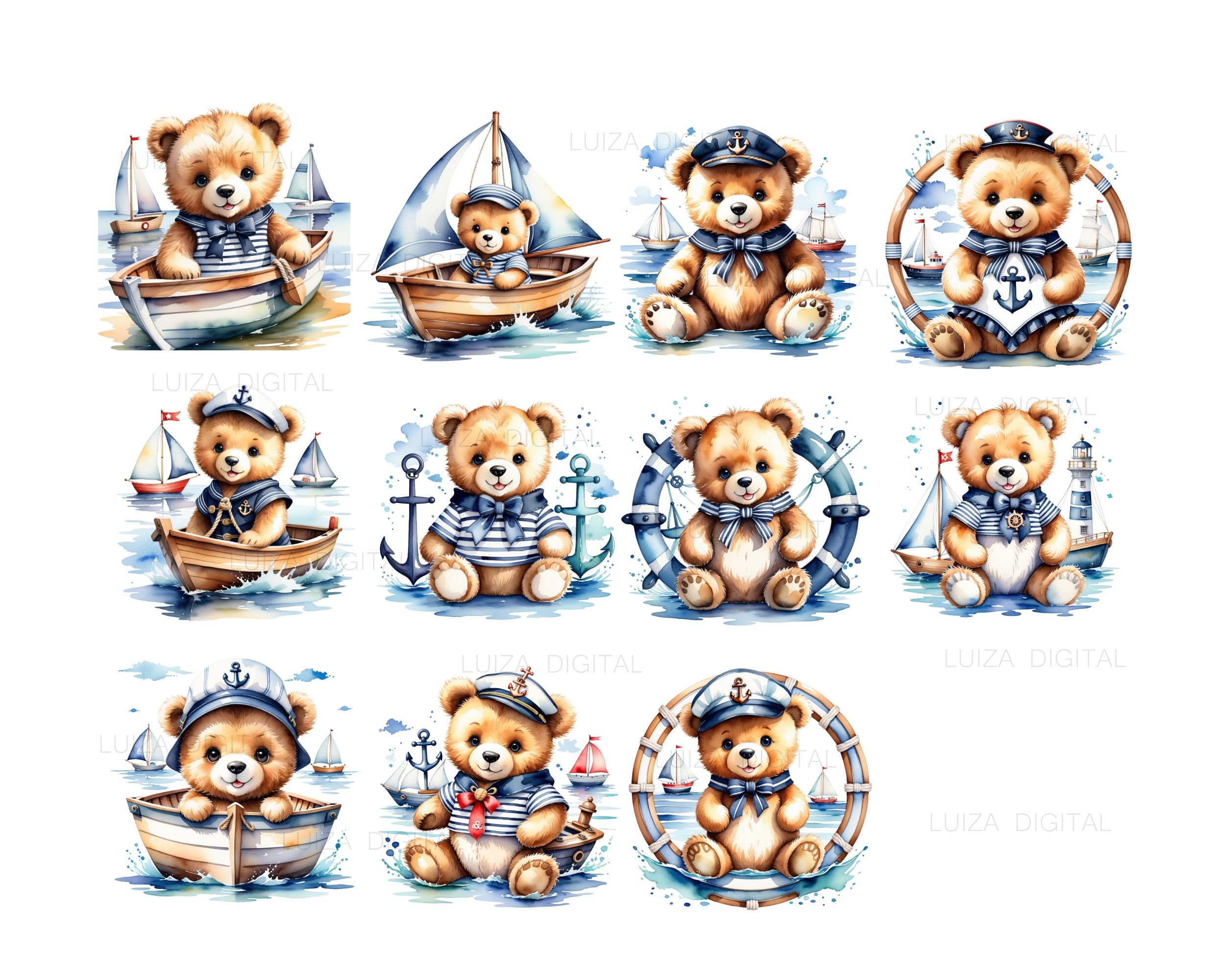 Cute Sailor Teddy Bear Clipart, Nautical Nursery Clipart, Baby Teddy ...