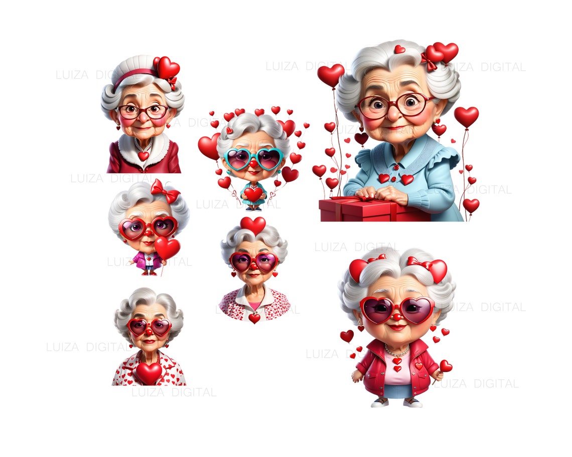 Funny Old Lady Clipart PNG, Valentines Grandmother, Happy Woman Clipart ...