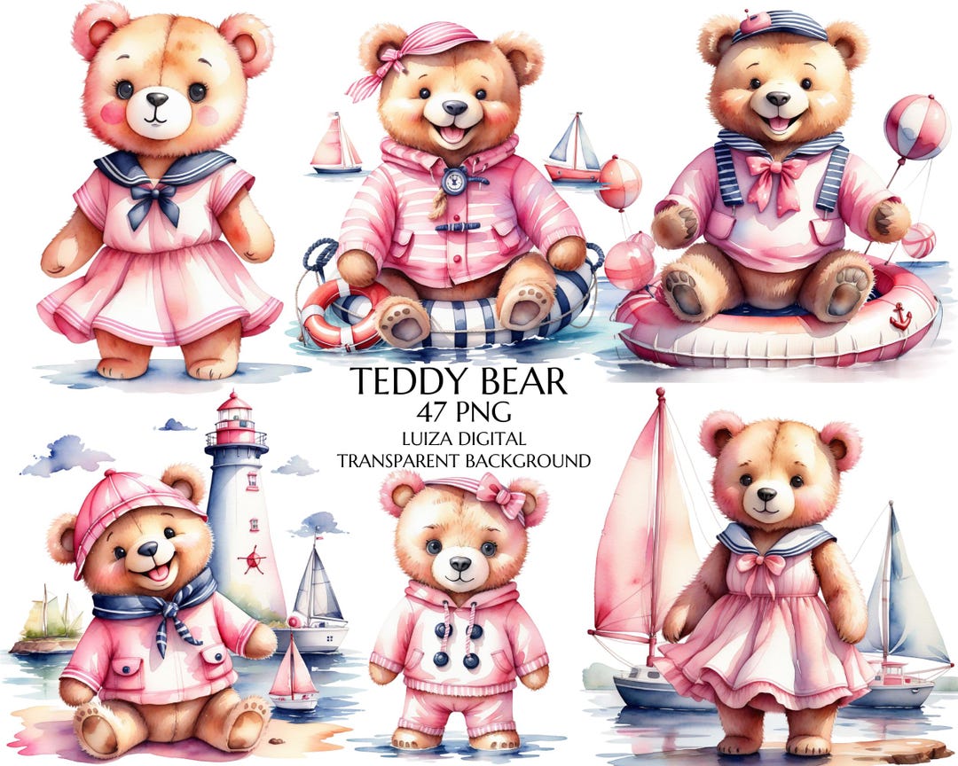 Cute Sailor Teddy Bear Clipart, Nautical Nursery Clipart, Baby Teddy ...