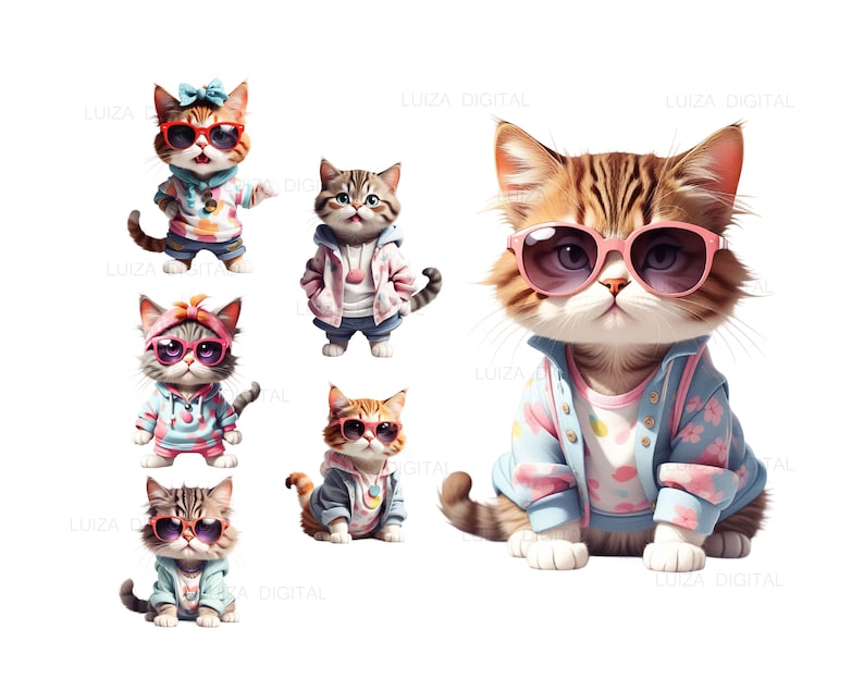 Cute Cat Clipart Bundle, Clip Art Set of 18 High Quality Pngs, Happy ...