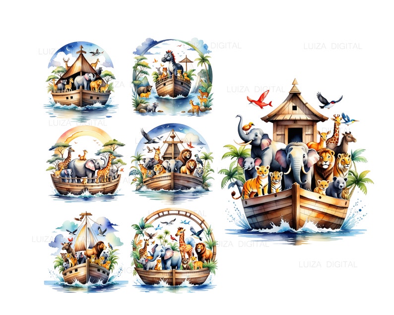 Watercolor Noah's Ark Watercolor Clipart, 16 PNG Noah's Ark Clipart ...