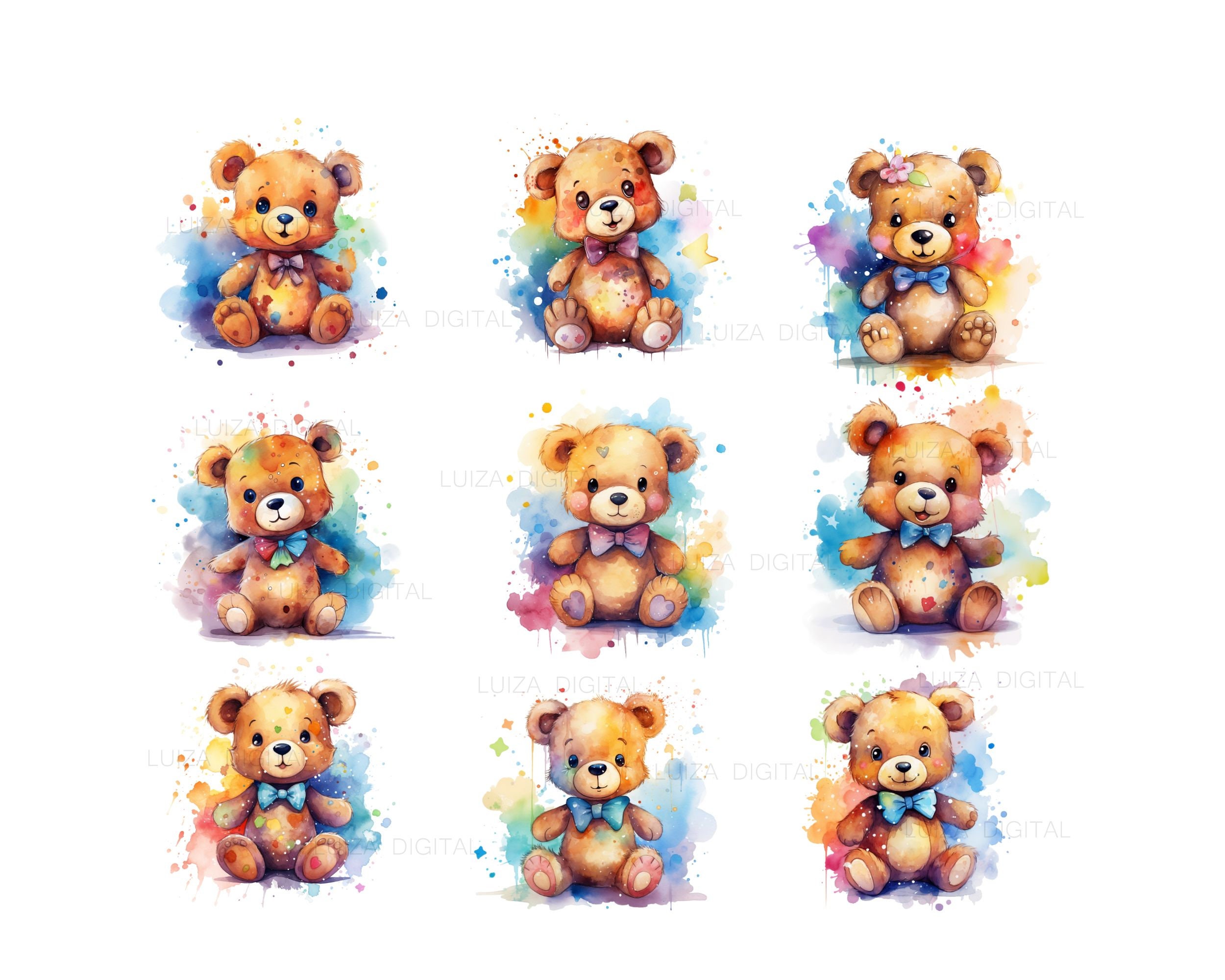 Watercolor Teddy Bear Clipart Spring Teddy Bear PNG Newborn - Etsy