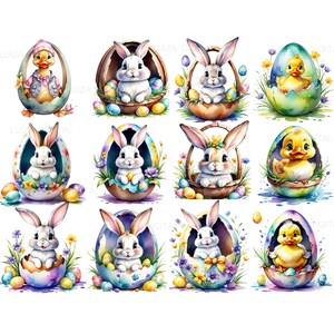 Spring Flowers Bunny Clipart, Easter Duckling Clipart, Easter Garden ...