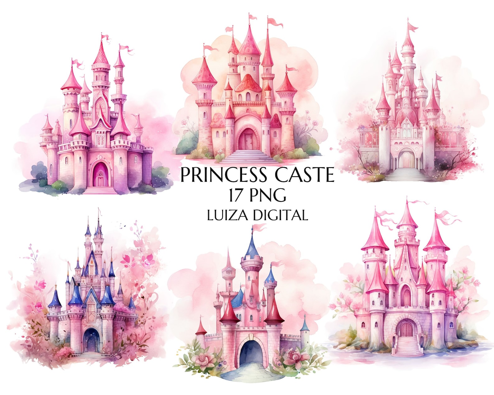 Princess Castle Clipart, Baby Girl Watercolor Clipart, Little Princess Clip Art, Nursery Pink ...