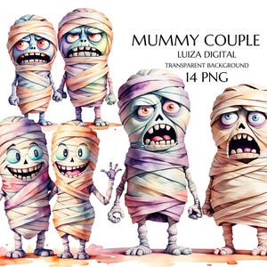 Watercolor Halloween Mummy Clipart, Halloween PNG, Cute Halloween ...