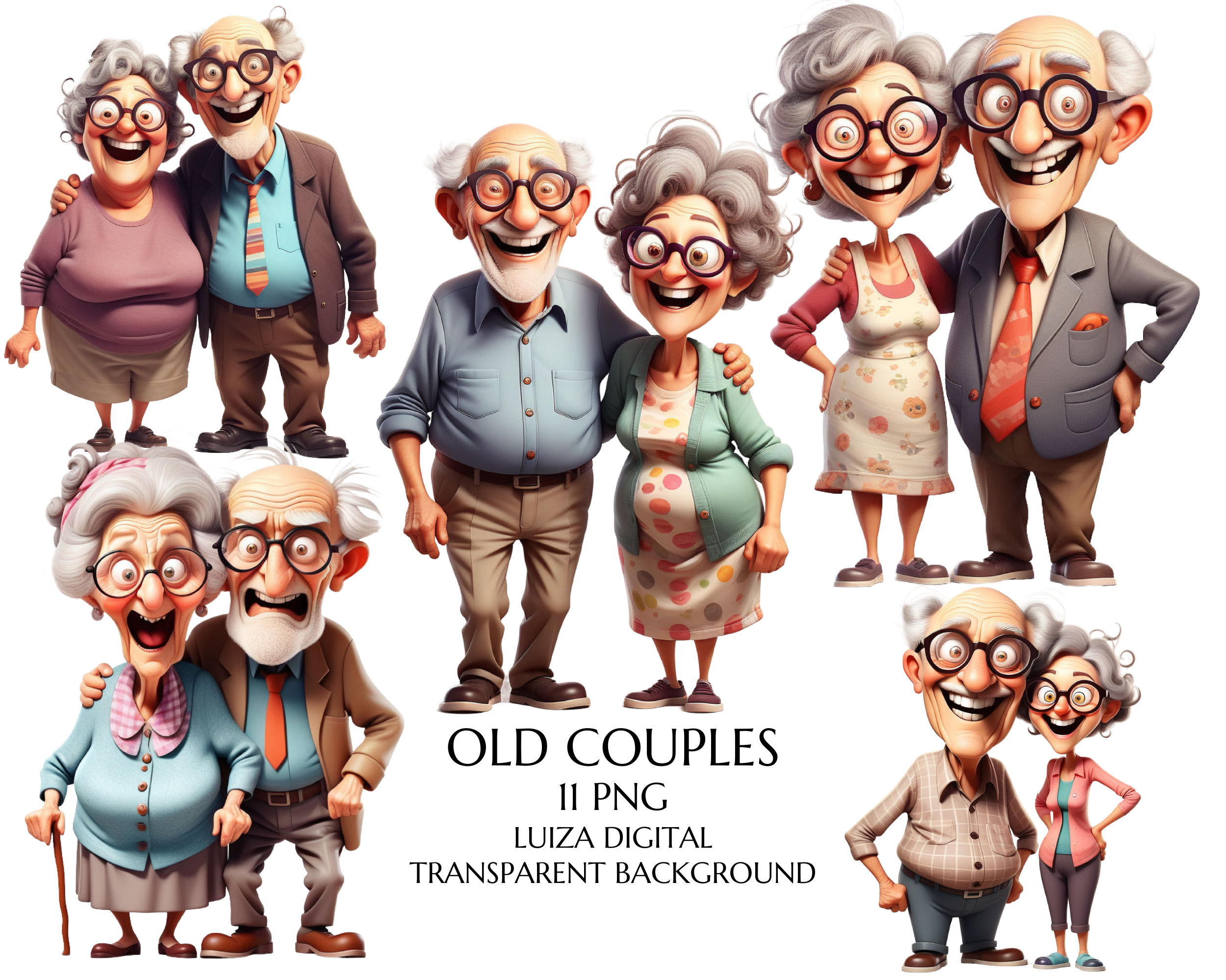 Cute Old Happy Couple Clipart, Old Lady and Old Man, Cartoon Grandma ...