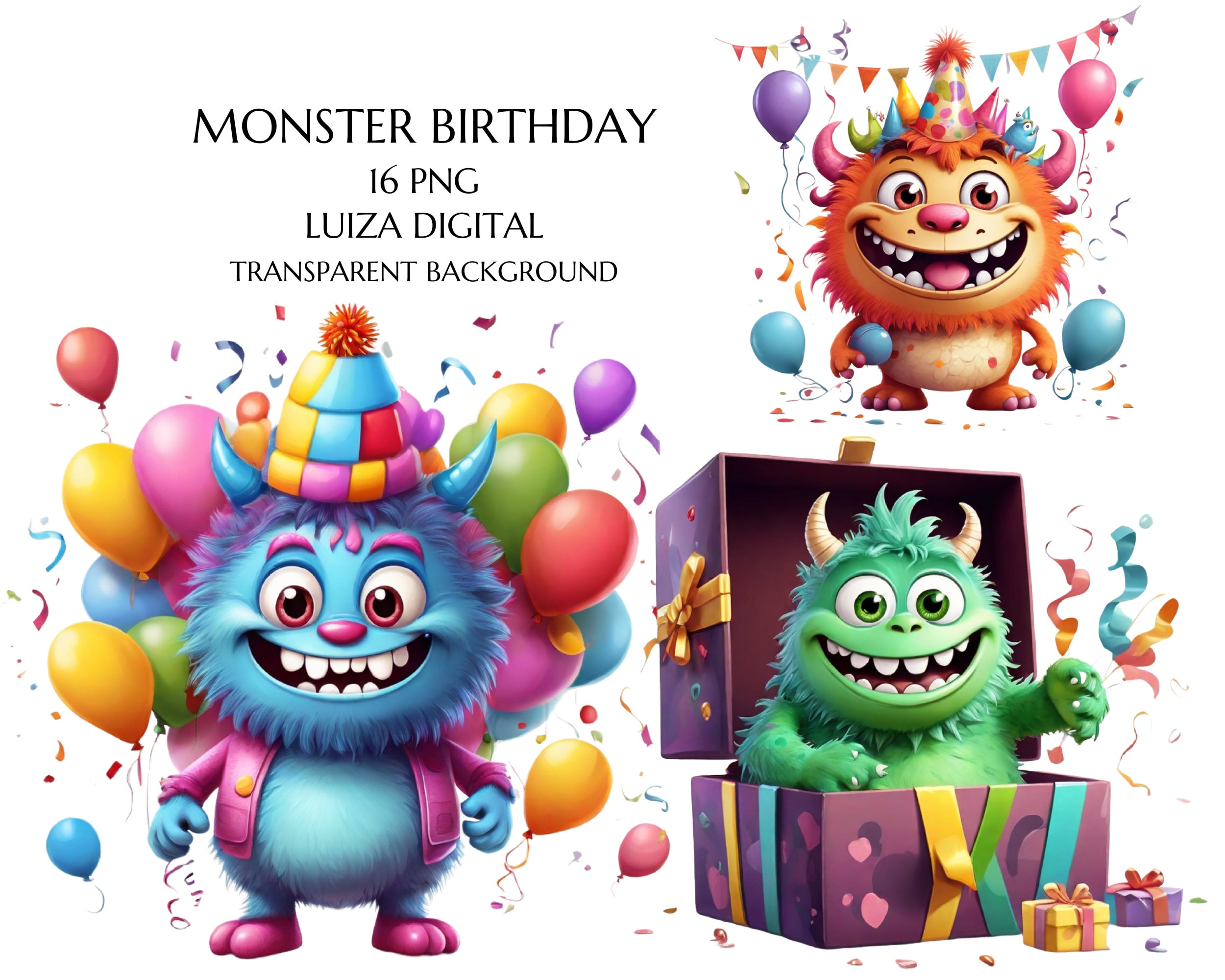 Birthday Monster Watercolor Clipart, High Quality PNG, Monster Clipart ...