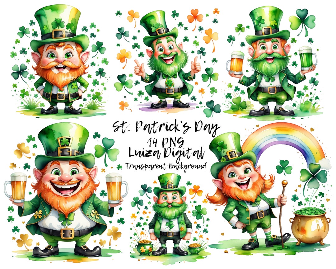 Watercolor Saint Patricks Gnomes Clipart, Festive Gnomes Clipart, St ...
