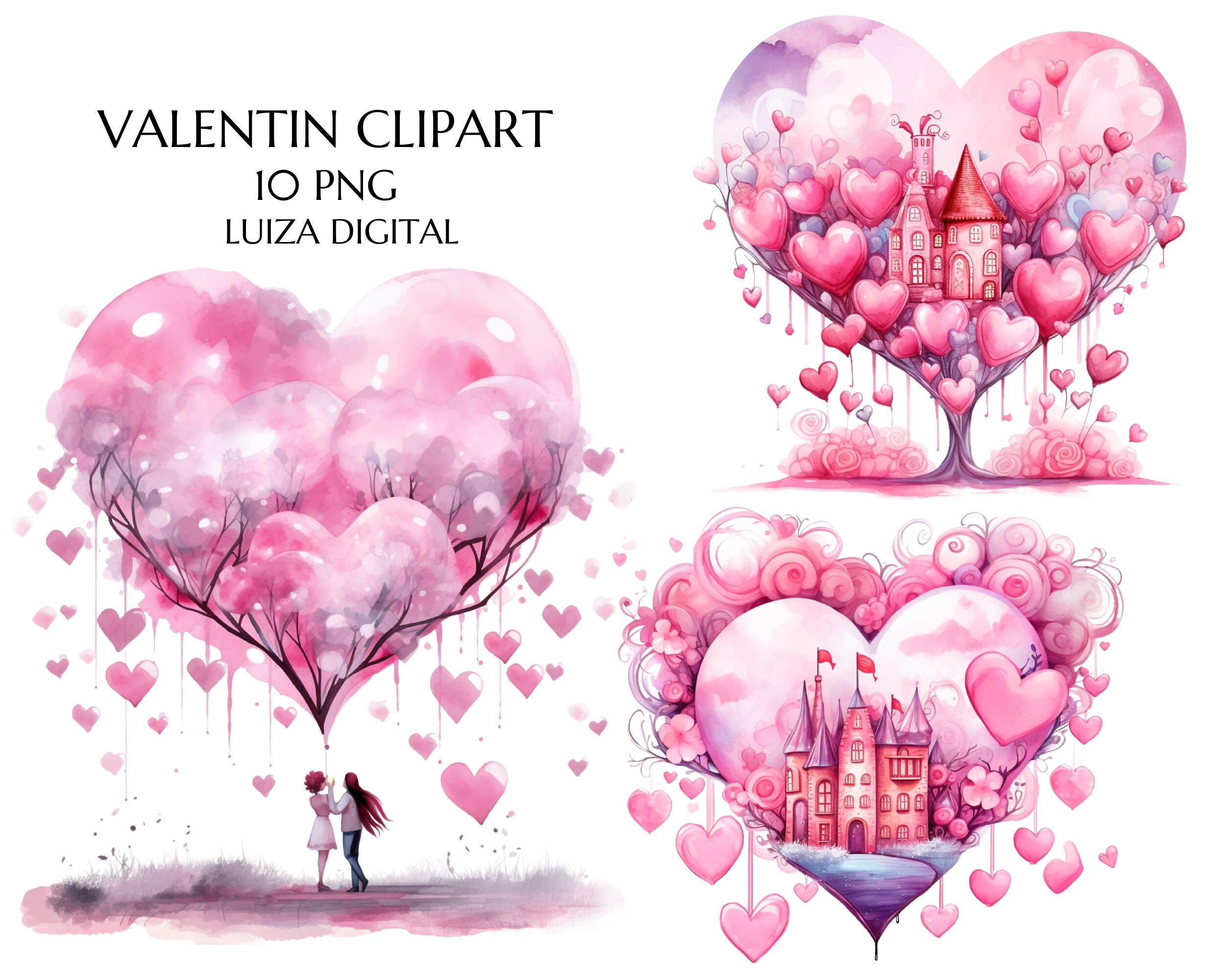 Watercolor Valentines Day Couple Clipart, Pink Fairyland Clipart ...