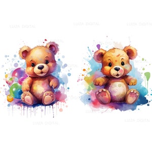 Watercolor Teddy Bear Clipart, Spring Teddy Bear PNG, Newborn Clipart ...
