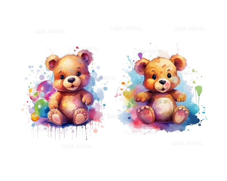 Watercolor Teddy Bear Clipart Spring Teddy Bear PNG Newborn - Etsy