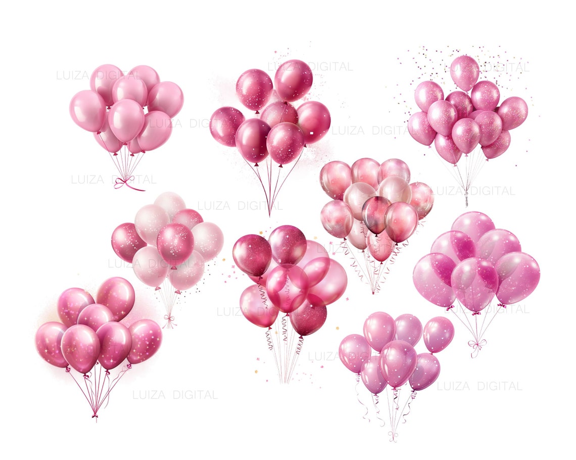 Pink Glitter Balloons Clipart, Silver Glitter Party Clipart, Birthday ...