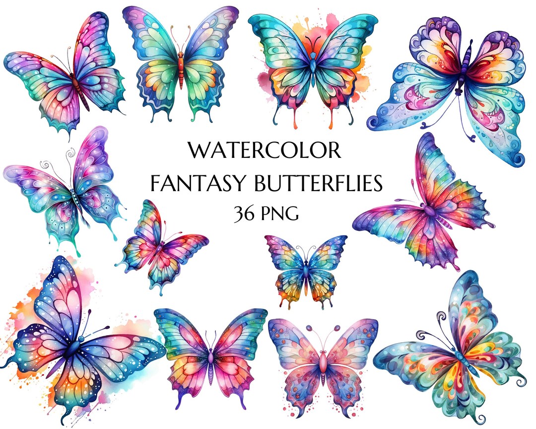 36 Watercolor Fantasy Butterfly Clipart, Fairy Garden Clipart, High ...