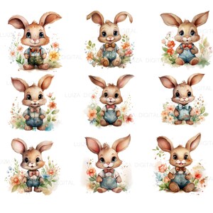 Watercolor Floral Bunny Clipart, Vintage Easter Bunny Png, Country ...