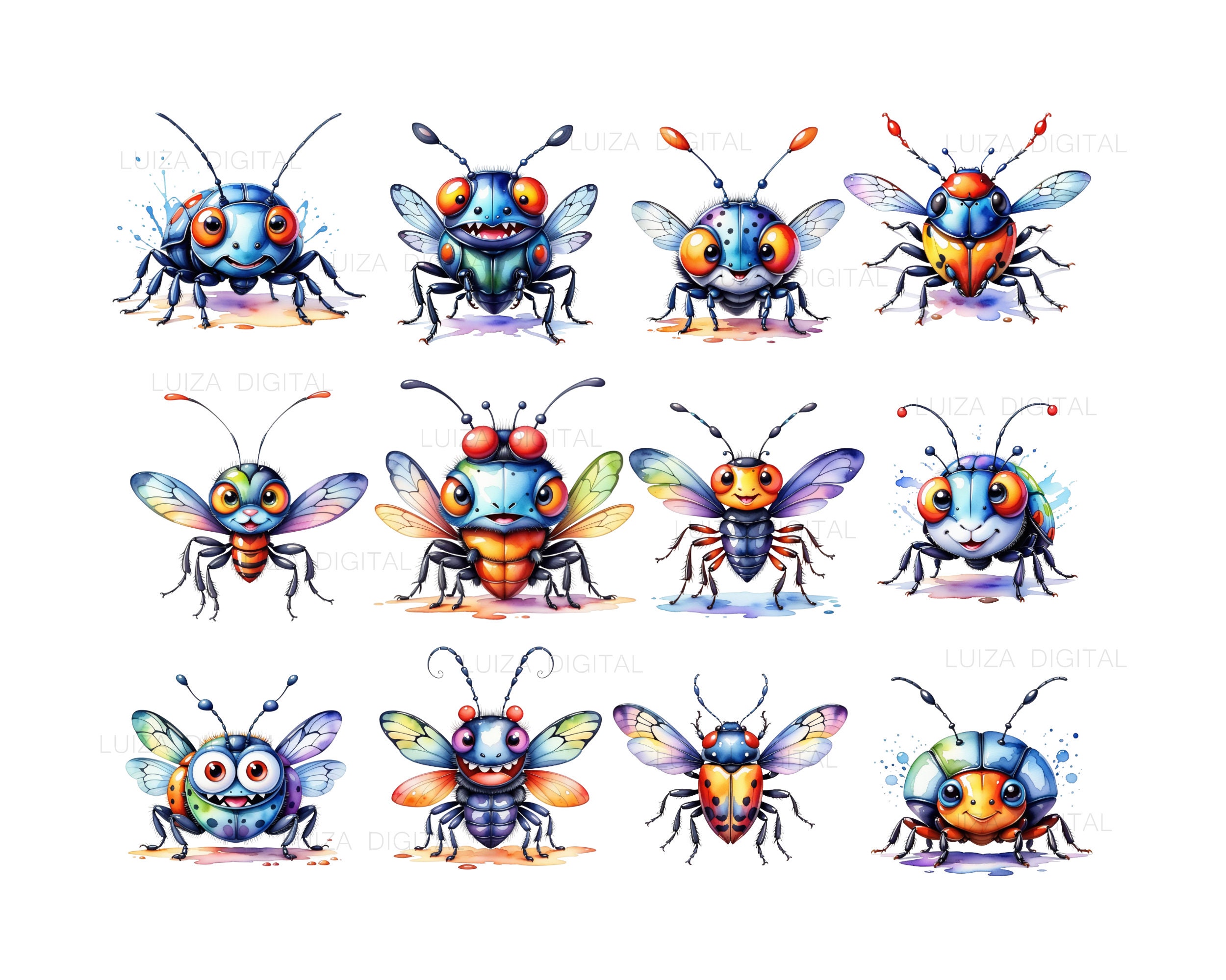 Cute Bug Clipart Bundle, Funny Bug Clipart, Commercial Use, Digital ...