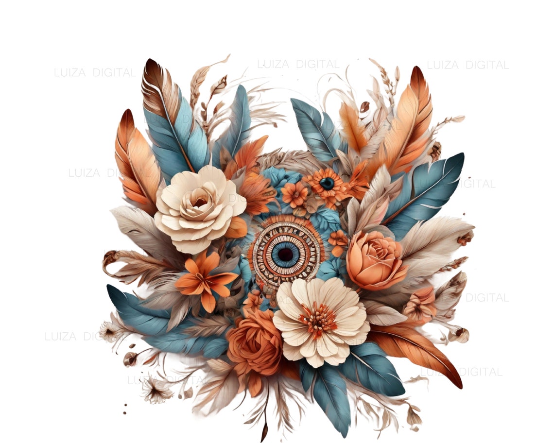 Boho Floral Clipart, Bohemian Bouquet Clipart, Meadow Flowers Clipart ...