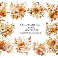 Purple and Gold Flowers PNG, Watercolor Floral Clipart Bouquets ...