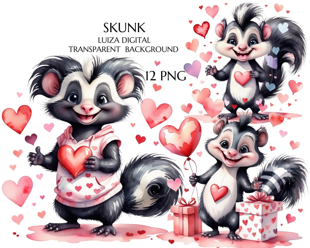 Valentine Skunk Clipart, Cute Animals PNG, Pink Valentine Animals ...