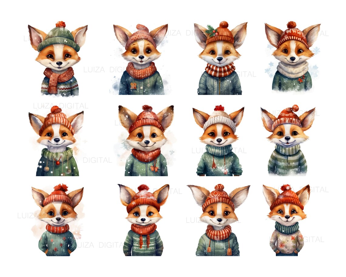 Watercolor Fox Clipart Woodland Animal Png Clipart Funny Fox - Etsy