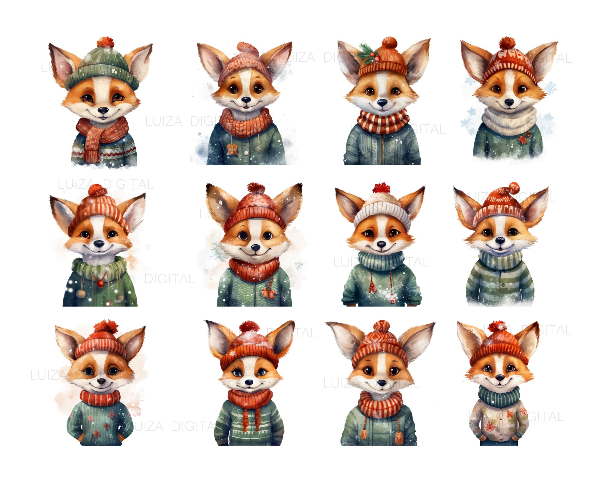 Watercolor Fox Clipart Woodland Animal Png Clipart Funny Fox - Etsy