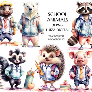 Back to School Animal Clipart Bundle, Watercolor Woodland School Animal ...