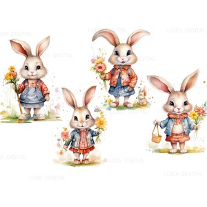 Country Farmhouse Easter, Vintage Bunnies Clipart, Watercolor Floral ...