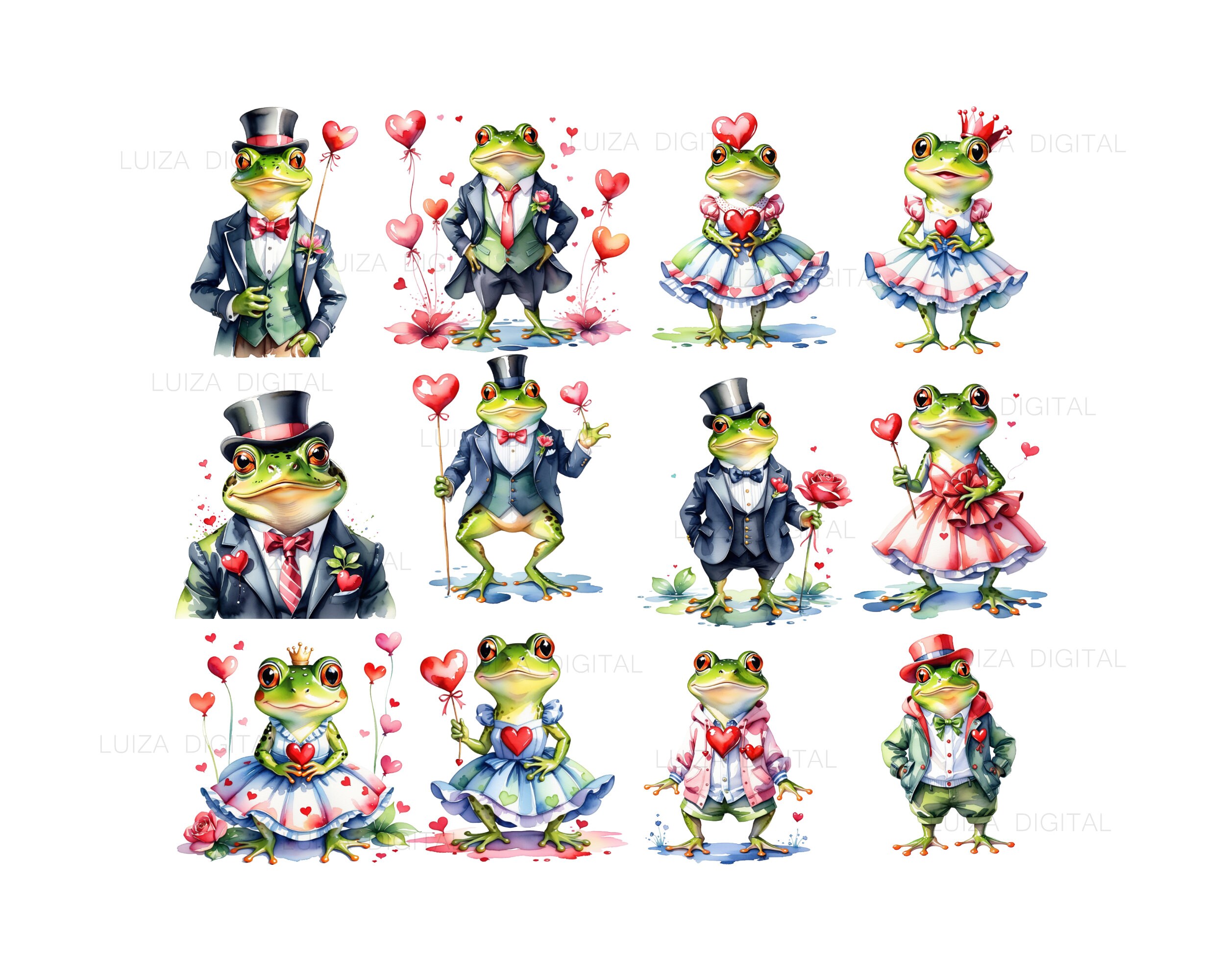 Cute Couple Frog Clipart, Watercolor Wetlands Clipart, Love Frog ...