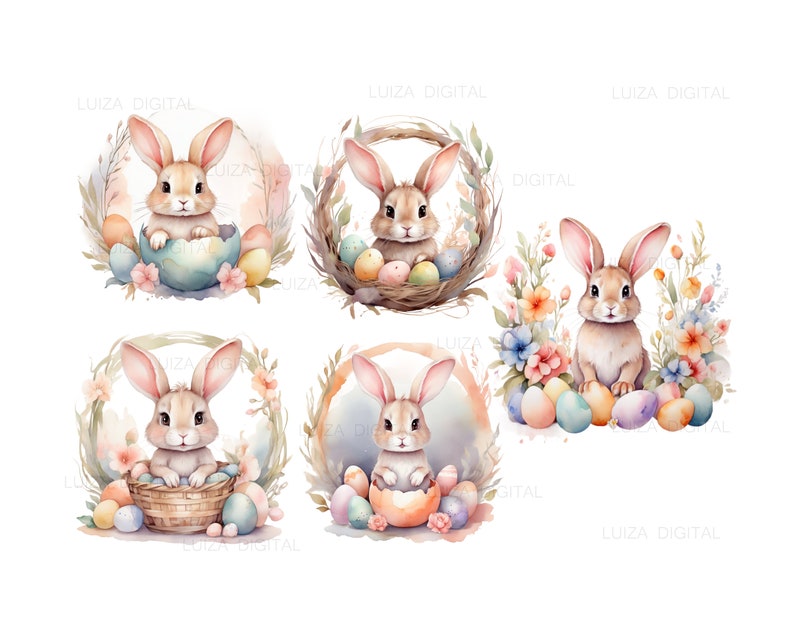 Pale Easter Bunny Clipart, Rabbit Clipart, Easter Eggs With Flowers ...