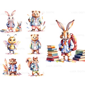 Back to School Animal Clipart Bundle, Watercolor Woodland School Animal ...