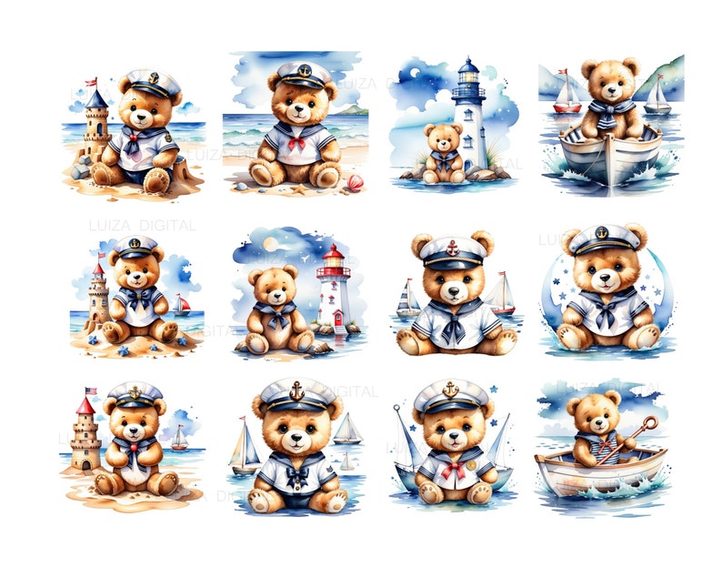 Cute Sailor Teddy Bear Clipart, Nautical Nursery Clipart, Baby Teddy ...