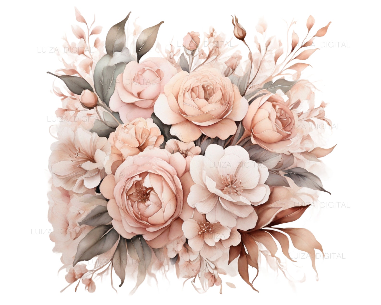Rose Gold Flowers PNG, Pink Flowers Clipart, Watercolor Floral Clipart ...