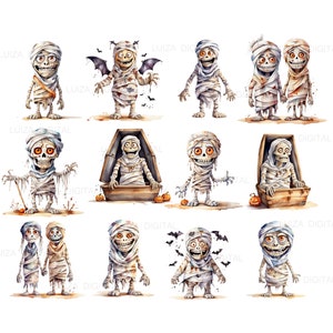 Watercolor Halloween Mummy Clipart, Halloween PNG, Cute Halloween ...